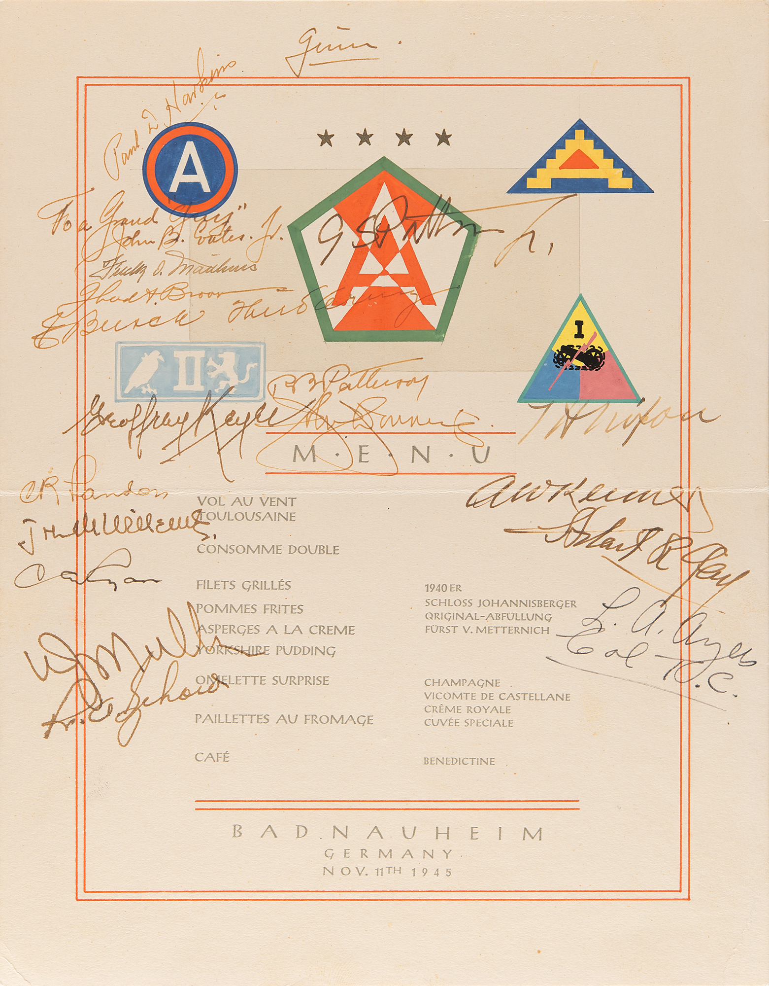 George S. Patton Signed Menu for His 60th Birthday Celebration