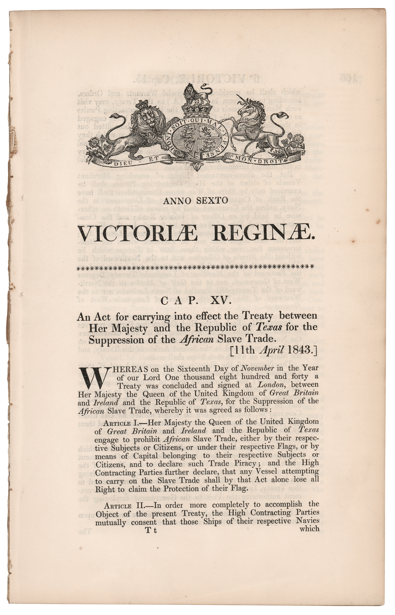 Queen Victoria Anti-Slavery Pamphlet (1843): "An act of
