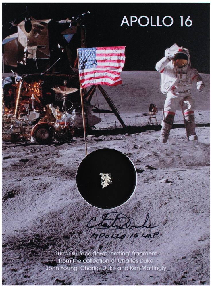 #3436 - Apollo 16 Flown Netting Presentation Signed by Charlie Duke ...